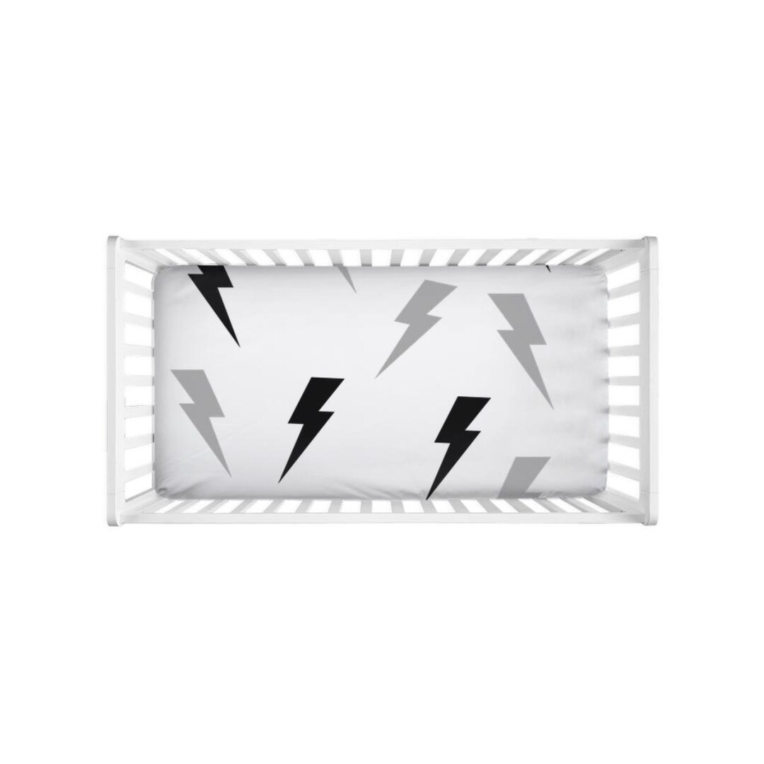 Lightning Bolt Crib Sheets, Original Design, Gray and Black, Nursery ...