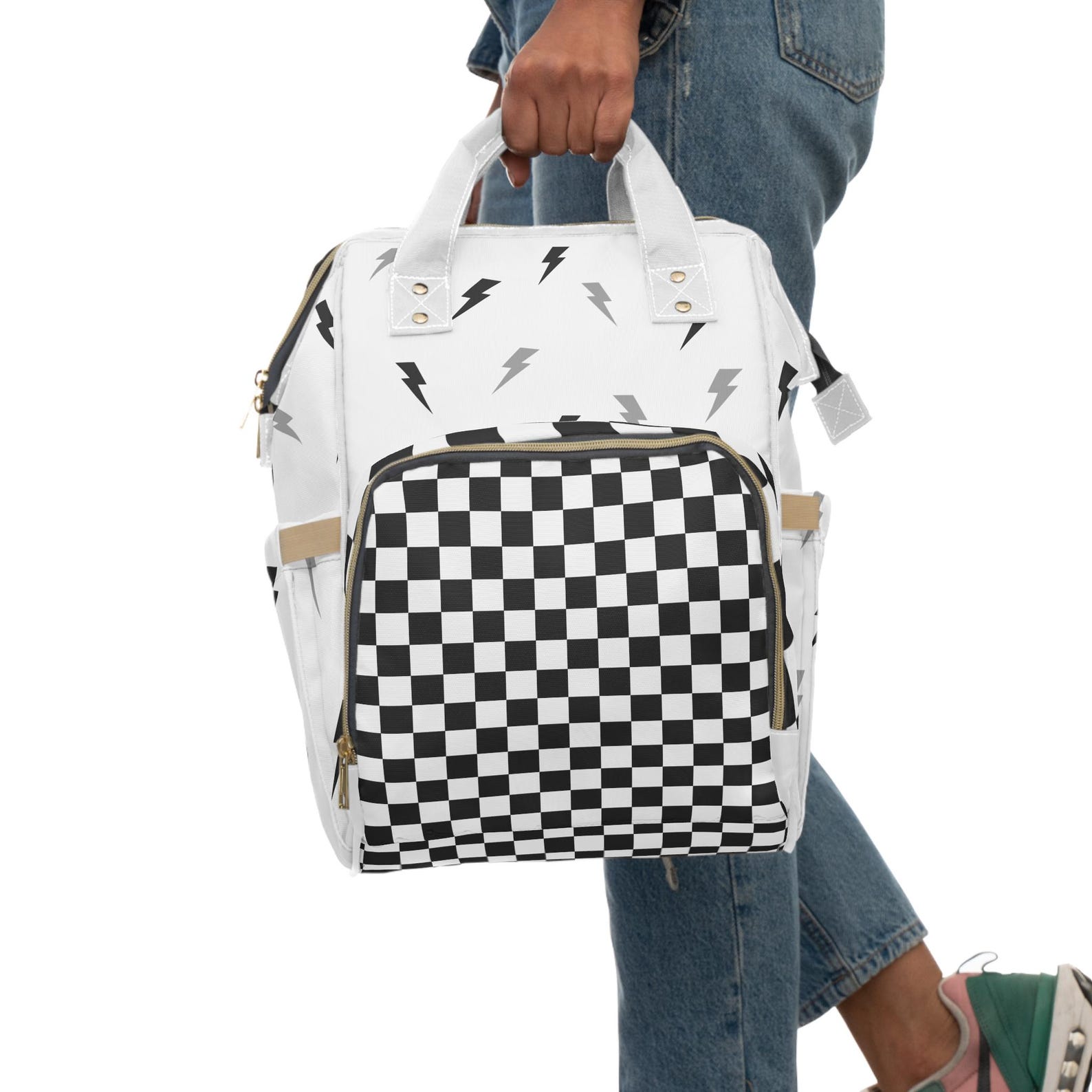 Insulated Checkerboard Lightning Bolt Diaper Backpack, Trendy Baby ...