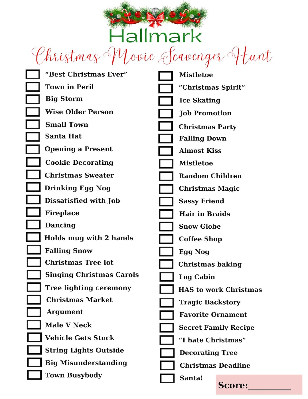 Christmas Hallmark Movie Scavenger Hunt. Fun for the Whole Family! - Etsy