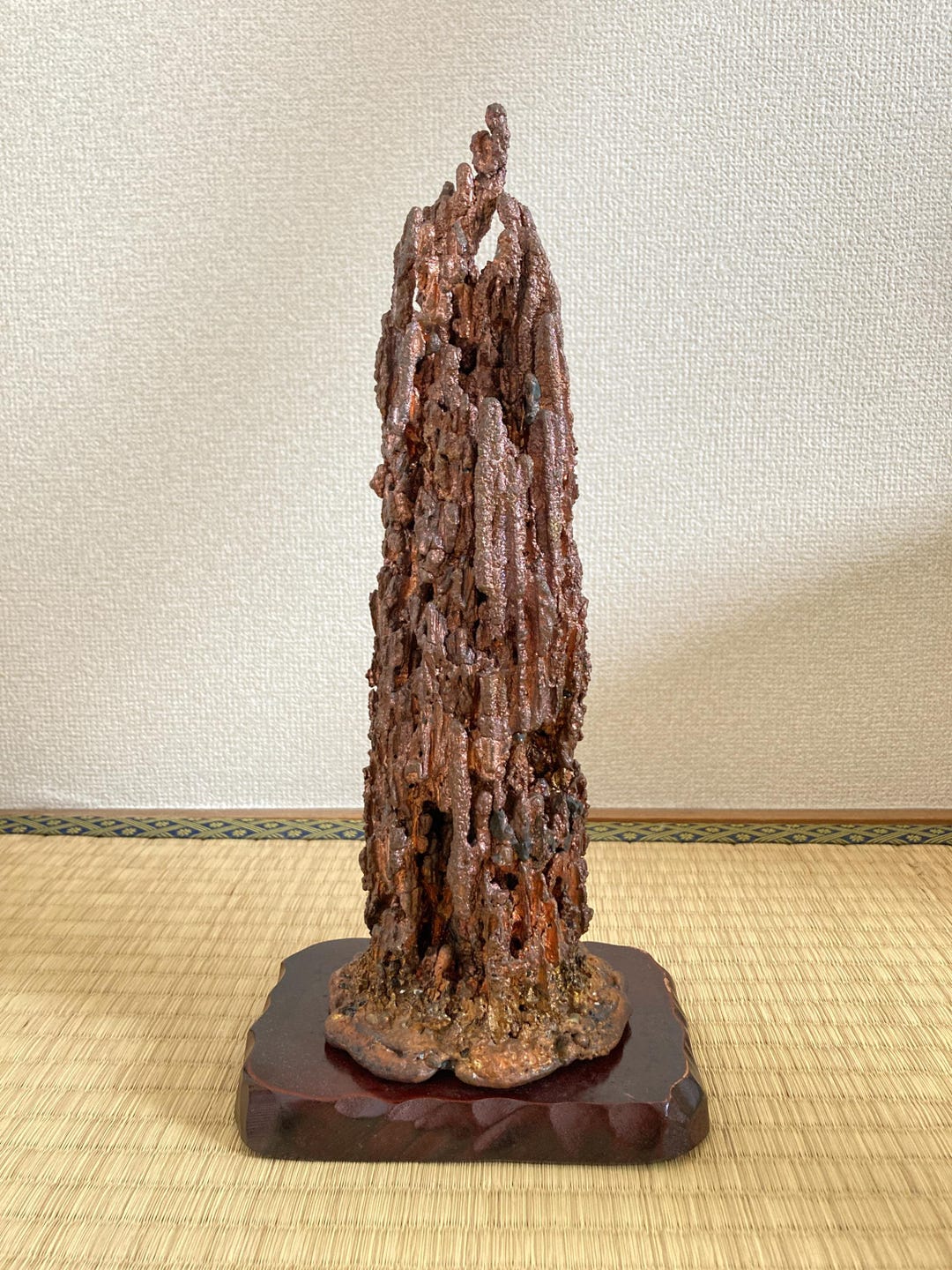 Unique Japanese Copper Drip Sculpture – Natural Abstract Art on Wooden ...