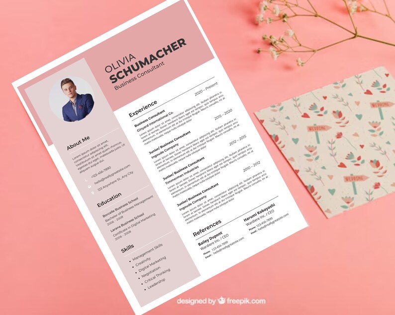 Minimalist Resume Template: Light Pink CV With Cover Letter (canva ...
