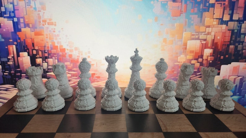 3D Printed Chess Set | Pixelated Style - Etsy