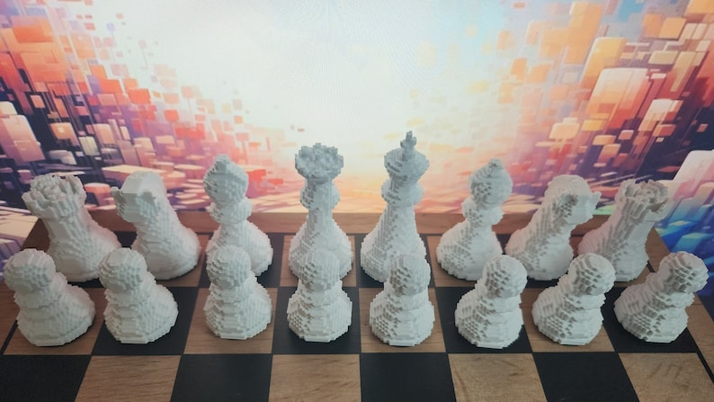 3D Printed Chess Set | Pixelated Style - Etsy