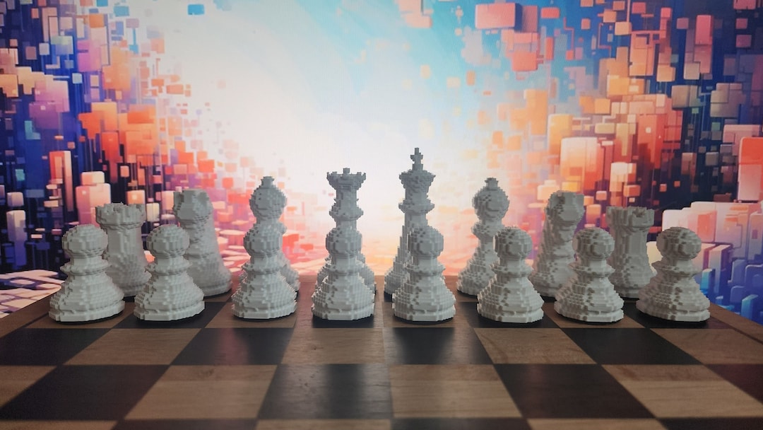 3D Printed Chess Set | Pixelated Style - Etsy