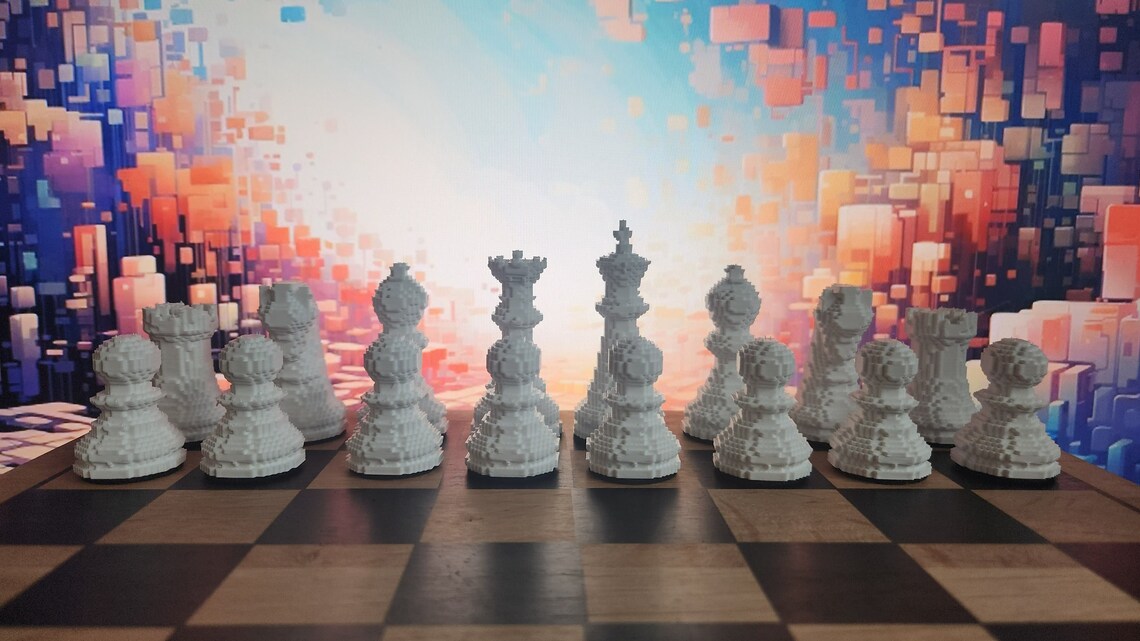 3D Printed Chess Set | Pixelated Style - Etsy