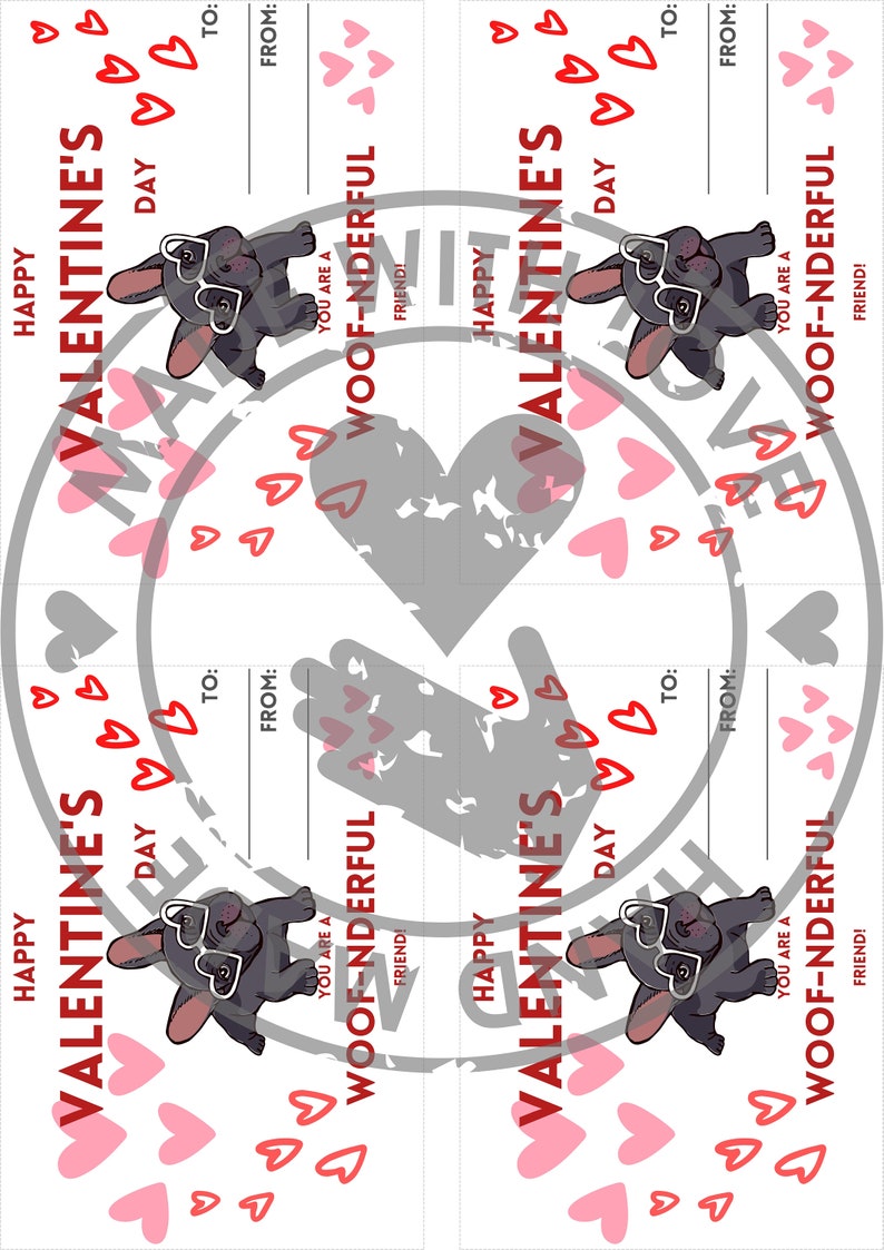Printable to From Valentine's Day Frenchie Card With Cute Glasses ...