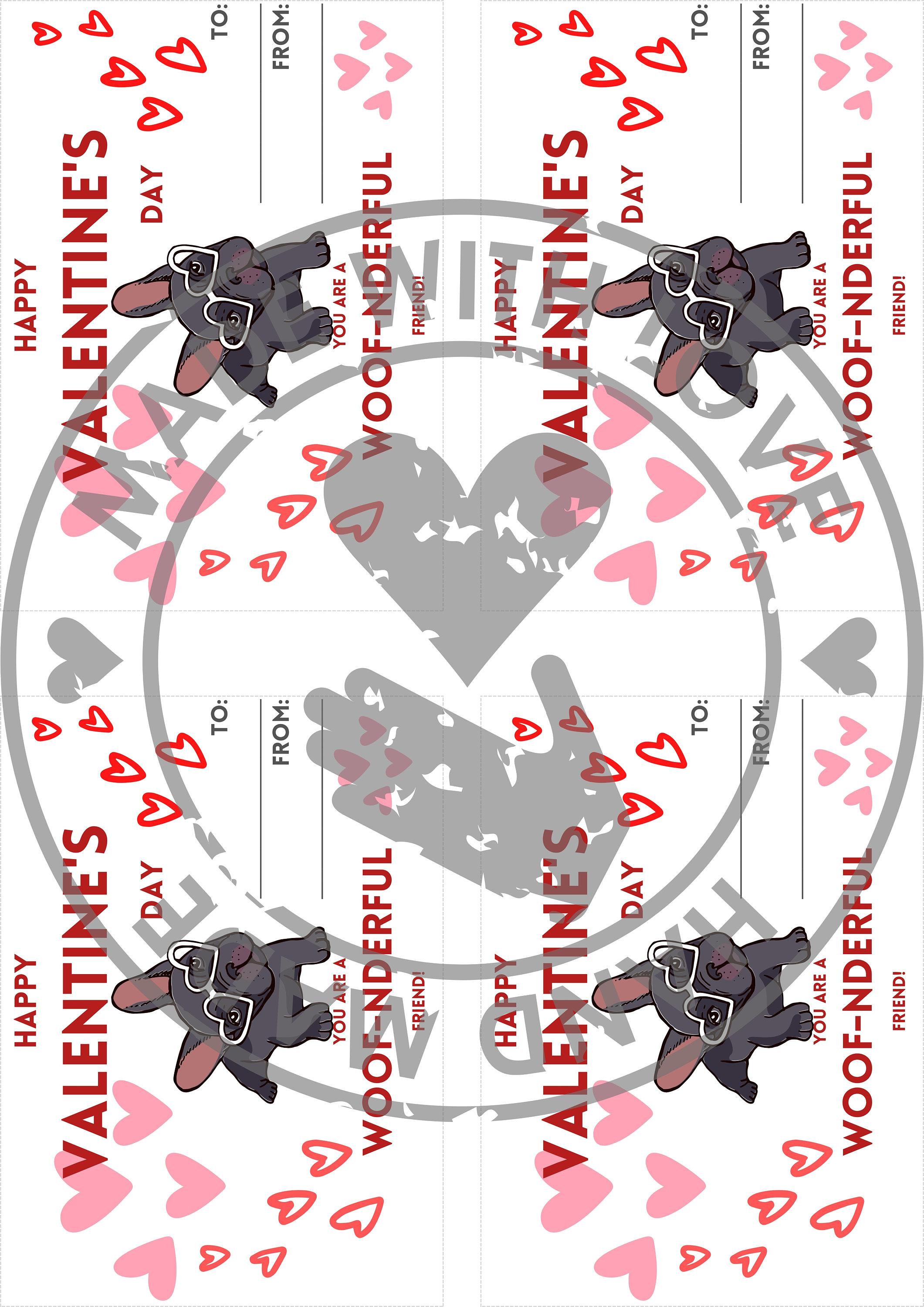 Printable to From Valentine's Day Frenchie Card With Cute Glasses ...