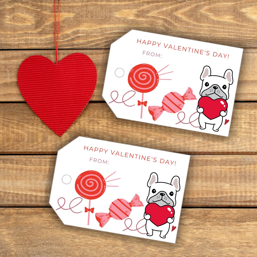 Printable Frenchie Valentine's Gift Tags: Candy Bag Labels (instant ...