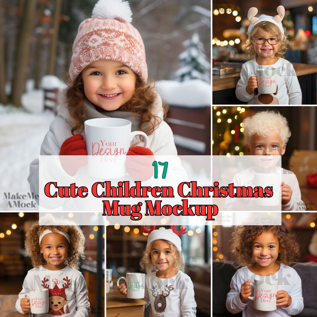 17 Children Christmas Winter Coffee Mug Mock up Bundle, Festive Cup ...