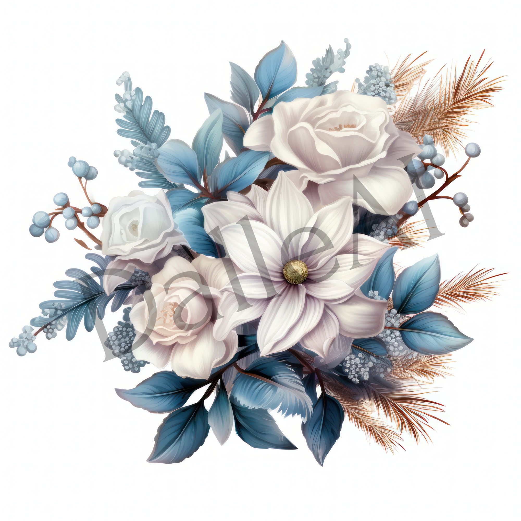 Winter Flowers Watercolor Clipart, 16 PNG Images, AI Art, Watercolor ...