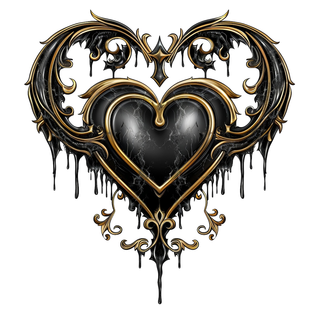Golden Gothic Heart Clipart, 16 Digital Images in PNG Format for ...