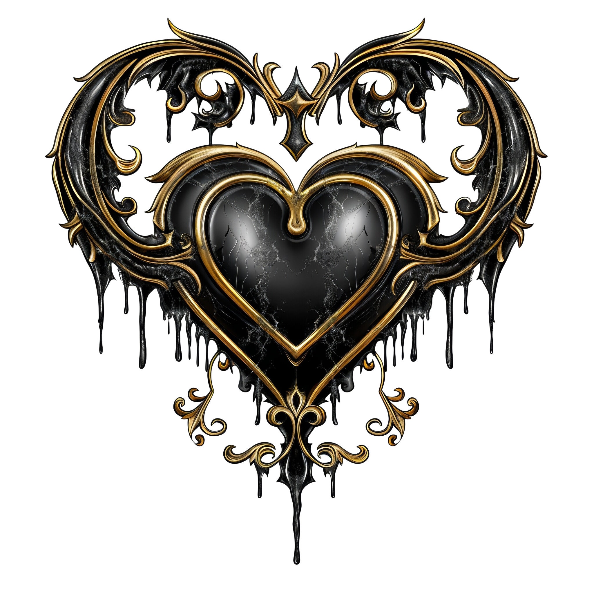Golden Gothic Heart Clipart, 16 Digital Images in PNG Format for ...