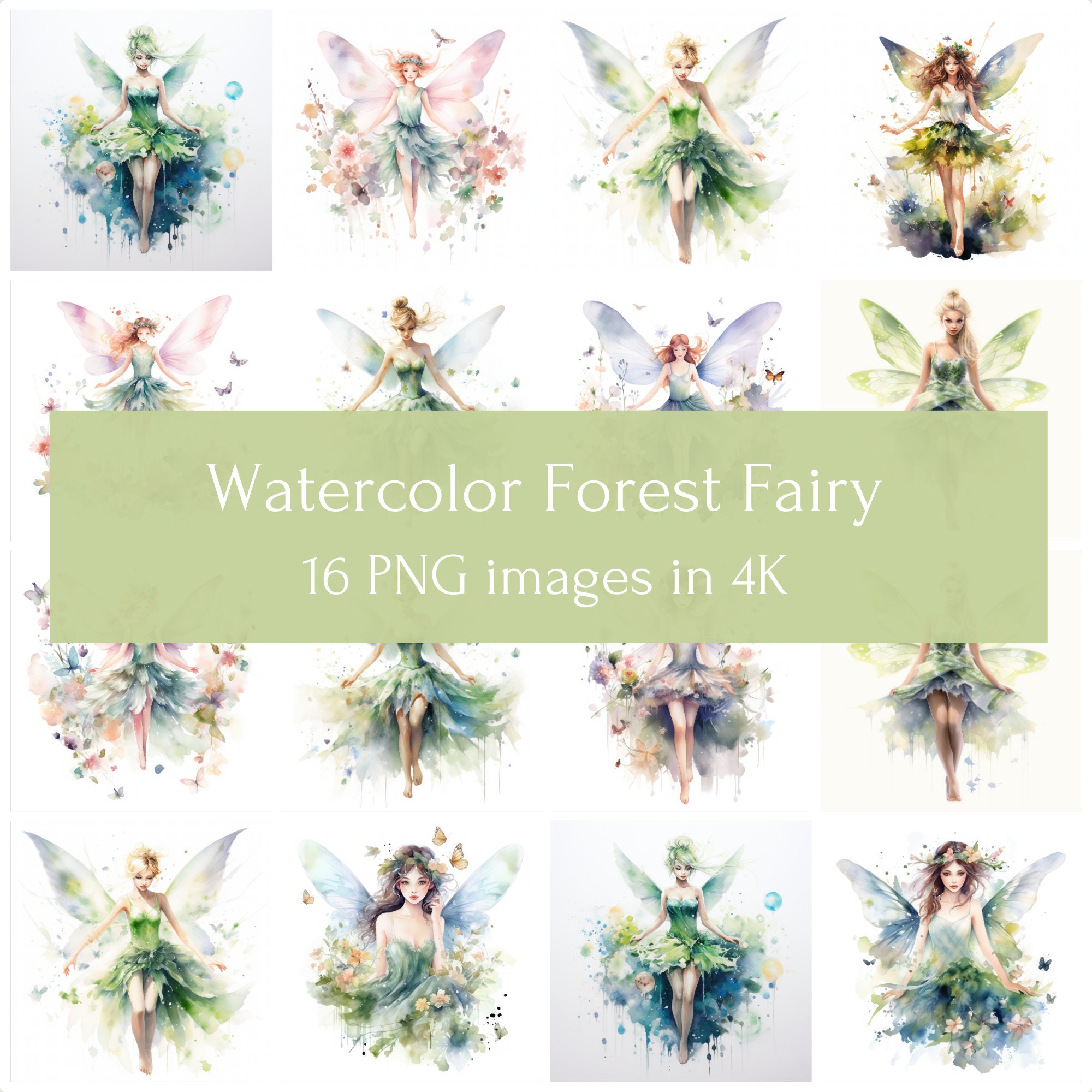 Watercolor Fairies, Cute Fairy 16 PNG Downloadable Images Set in High ...