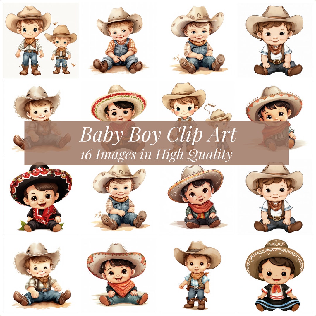 Baby Boy Clip Art, Set of 16 Digital Images in High Quality, Little Boy ...