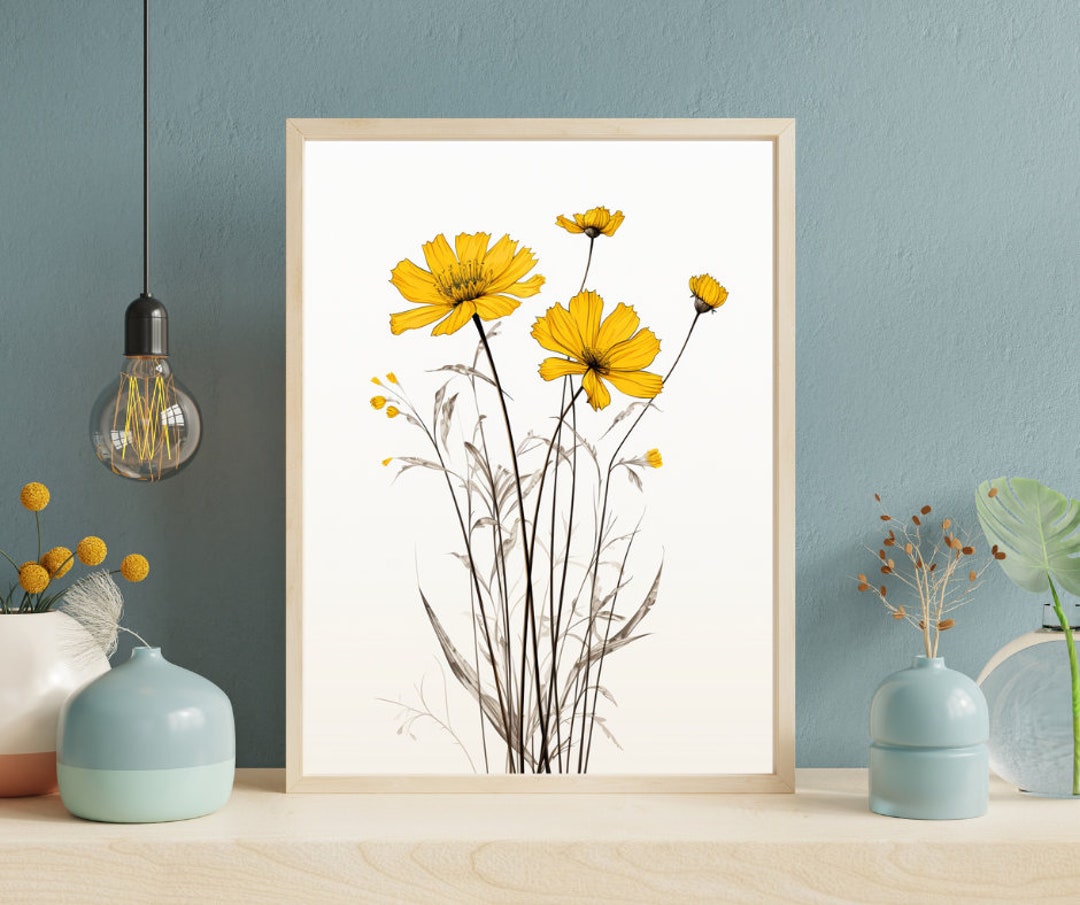 Image of a Yellow Flower in Line Art Style, 17 Digital 4K Downloadable ...