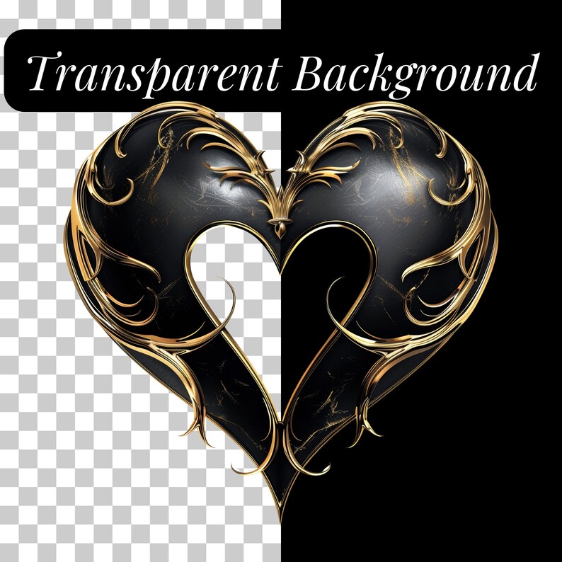 Golden Gothic Heart Clipart, 16 Digital Images in PNG Format for ...