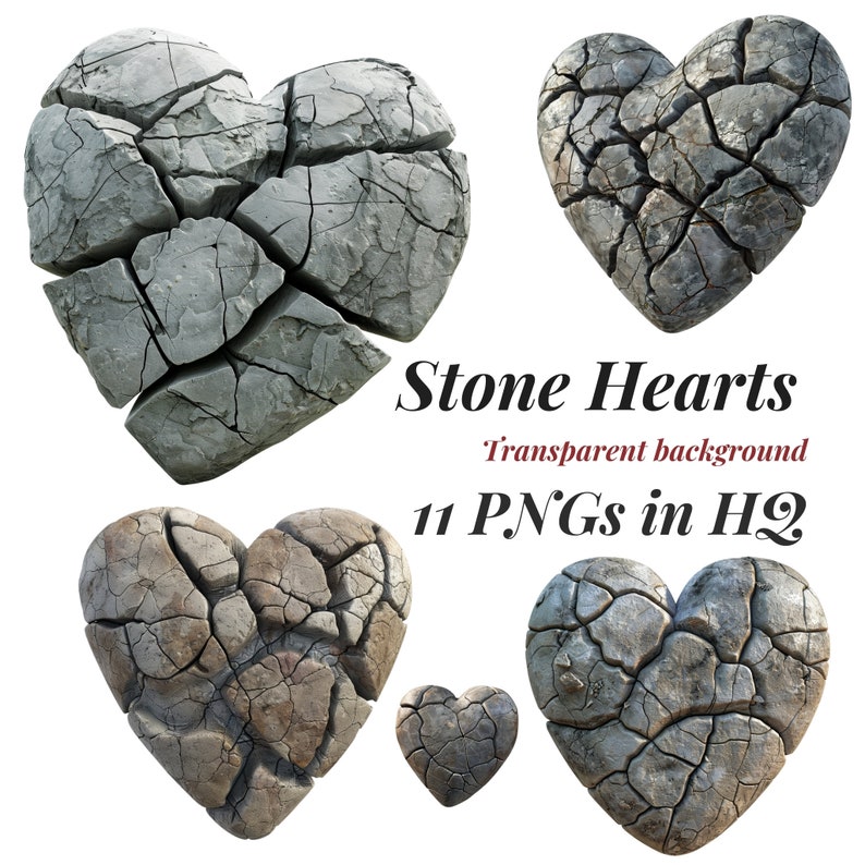 Stone Heart Clipart, 11 Digital Images in PNG Format for Valentine ...
