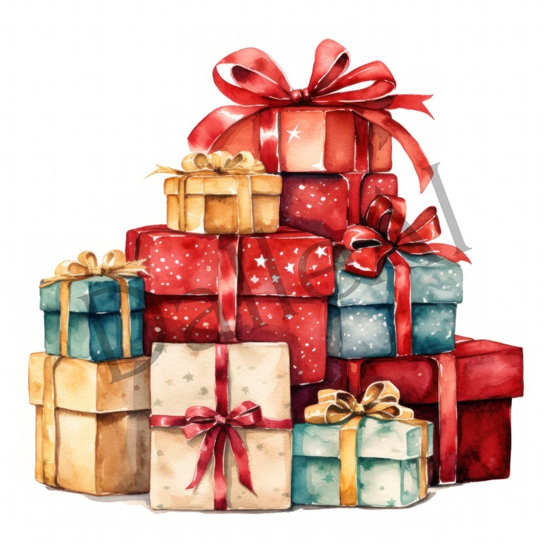 Watercolor Christmas Presents Clipart, 25 Images in PNG Format, Instant ...