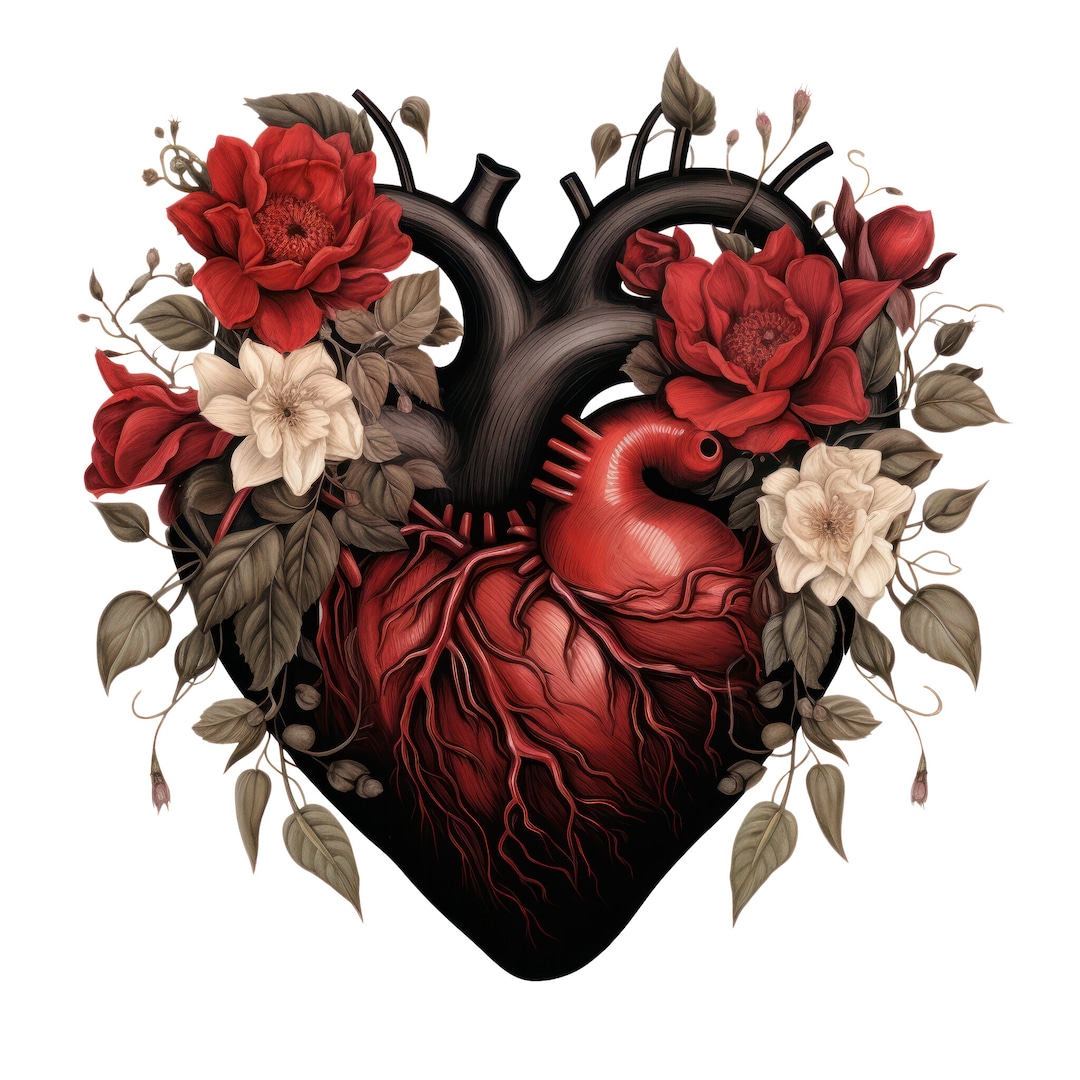 Gothic Floral Heart Clipart, 20 Digital Images in PNG Format for ...