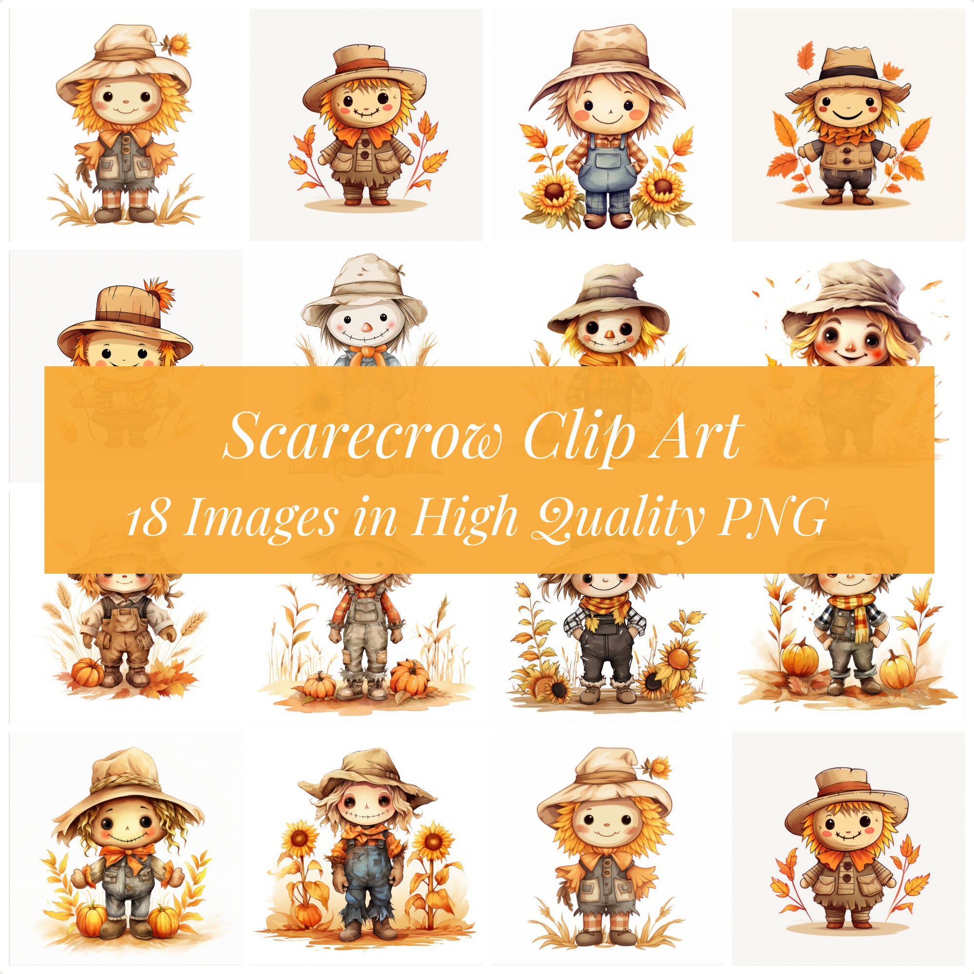 Scarecrow Clipart, Set of 18 PNG Images, High Quality Images With Full ...