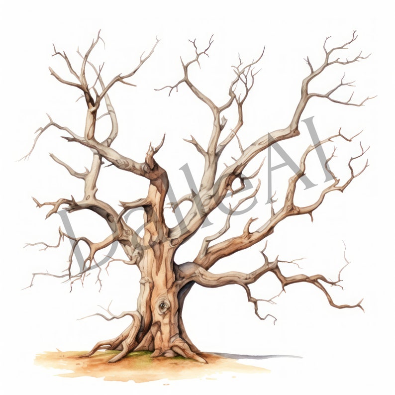 Watercolor Old Dead Trees Clipart, 24 Images in PNG Format, Instant ...