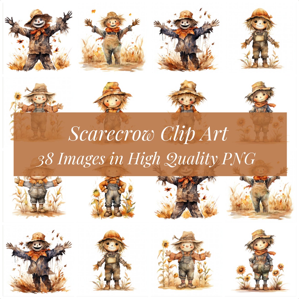 Scarecrow Clipart Set of 38 PNG Images High Quality Images - Etsy