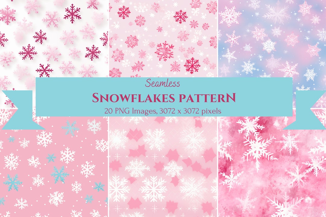 Pink Snowflakes Digital Paper, Seamless Pattern 20 PNG Images Set ...