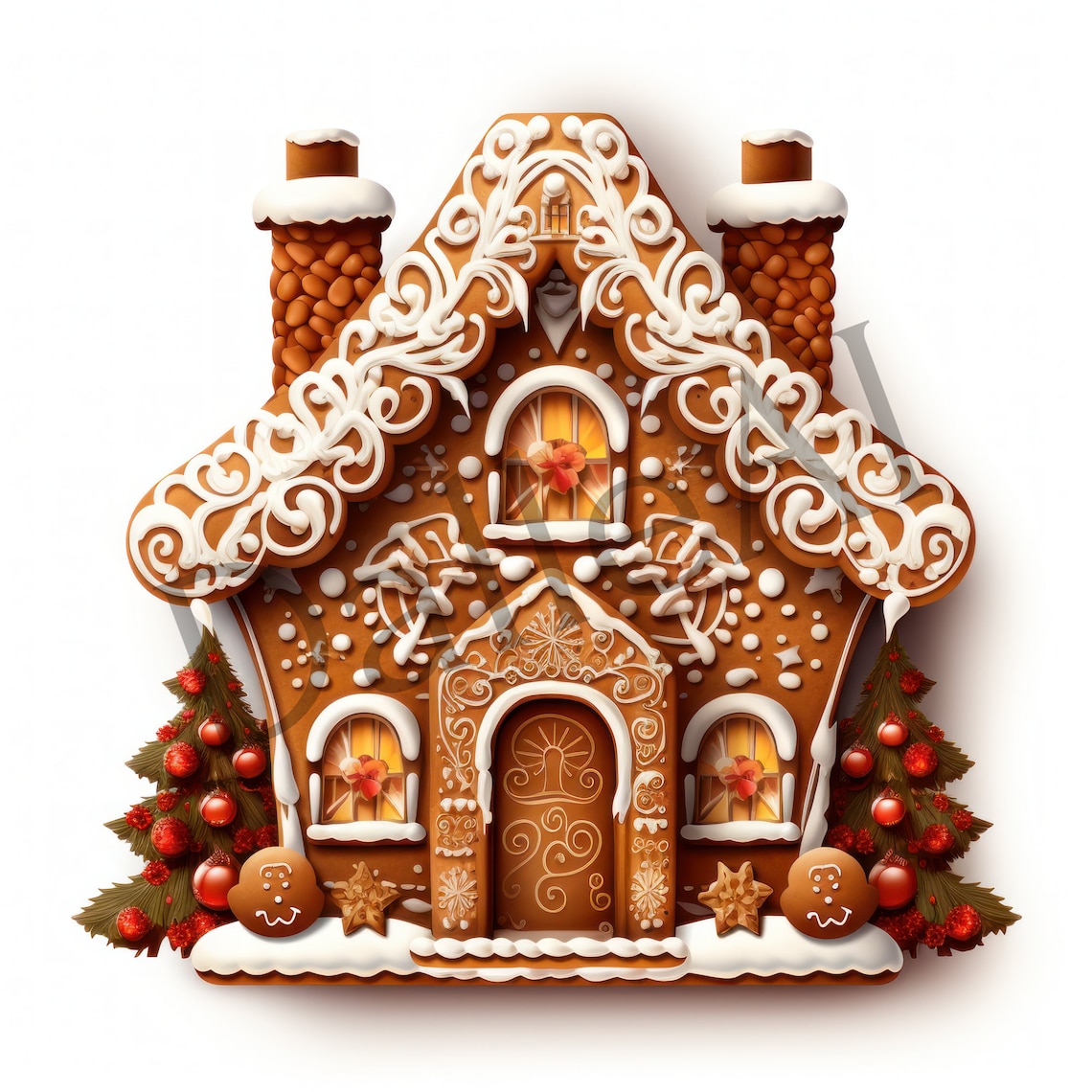 Gingerbread House Clipart, Set of 16 PNG Images With Full Transparent ...