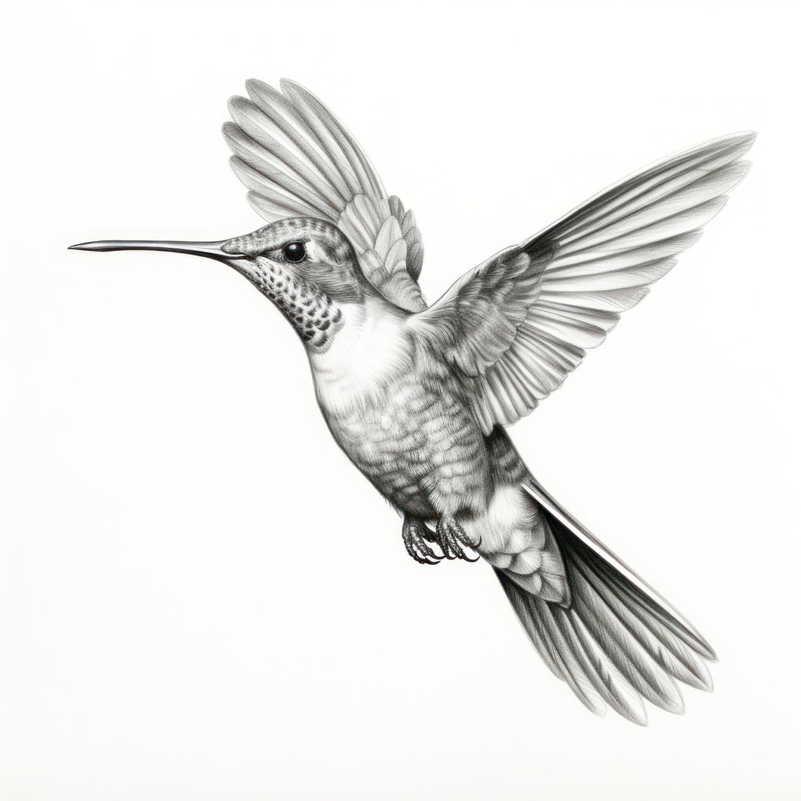 Hummingbird Set of 8 Black and White PNG Digital Images, in High ...