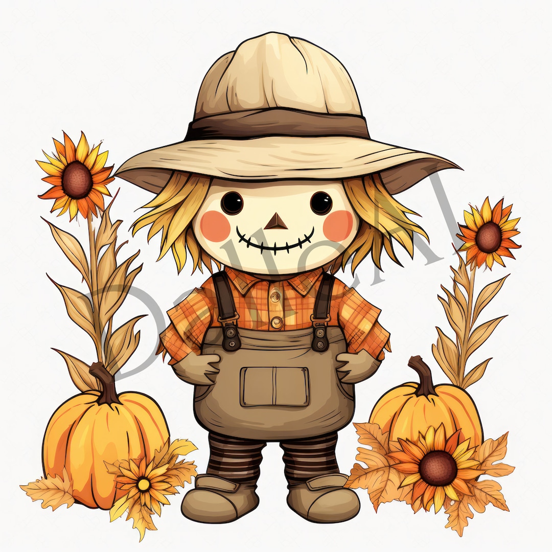 Scarecrow Clipart, Set of 21 PNG Images, High Quality Images, Wall Art ...