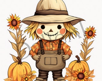 Scarecrow Set of 28 PNG Images, High Quality Images, Wall Art Digital ...