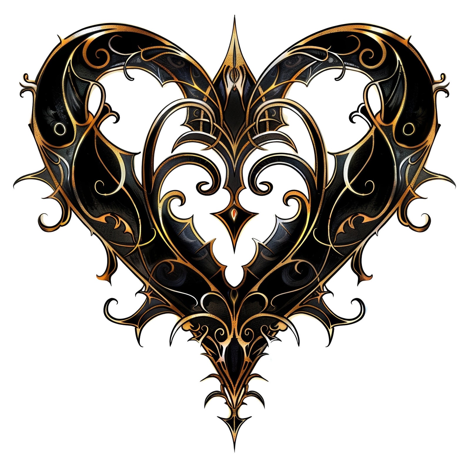 Golden Gothic Heart Clipart, 16 Digital Images in PNG Format for ...