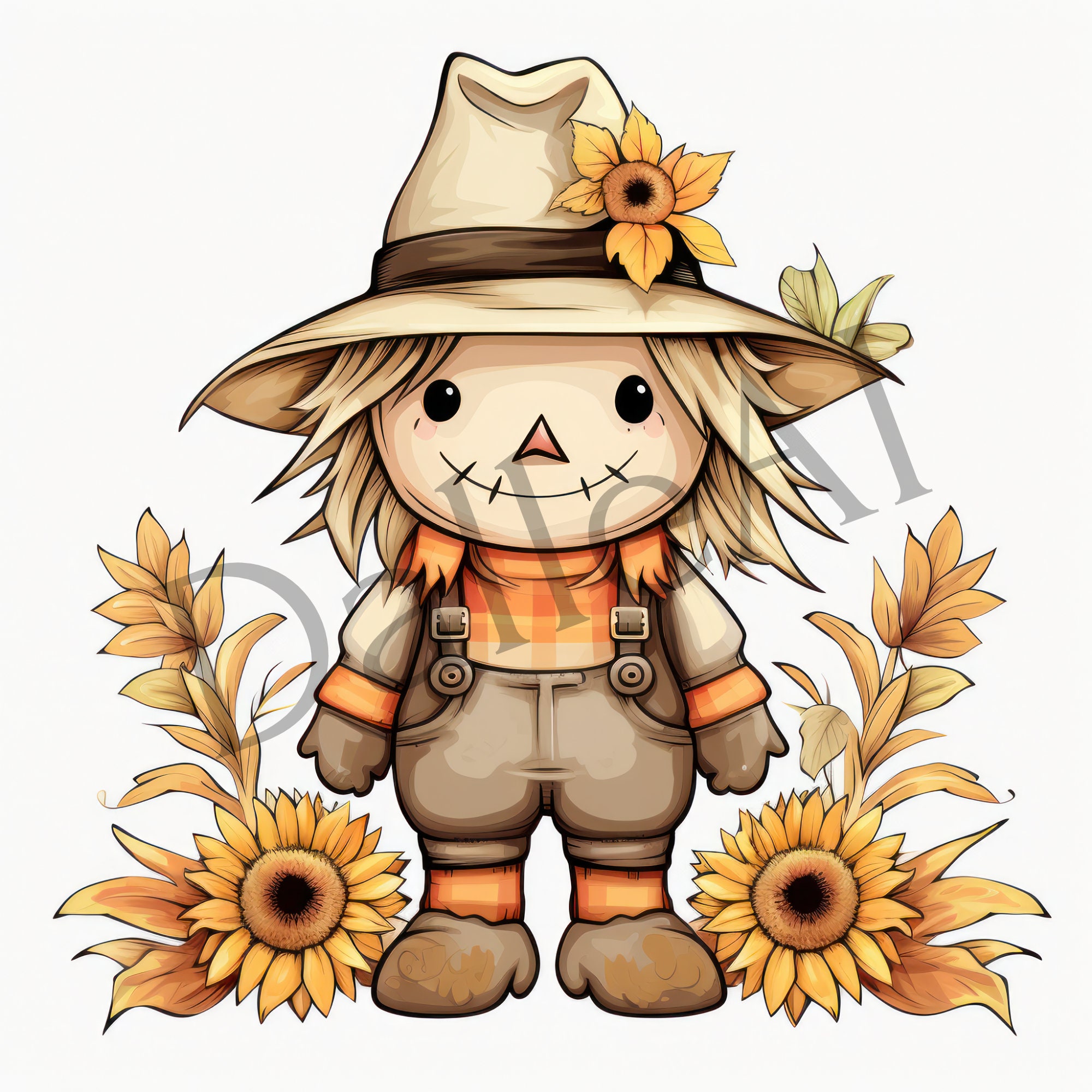 Scarecrow Clipart, Set of 21 PNG Images, High Quality Images, Wall Art ...