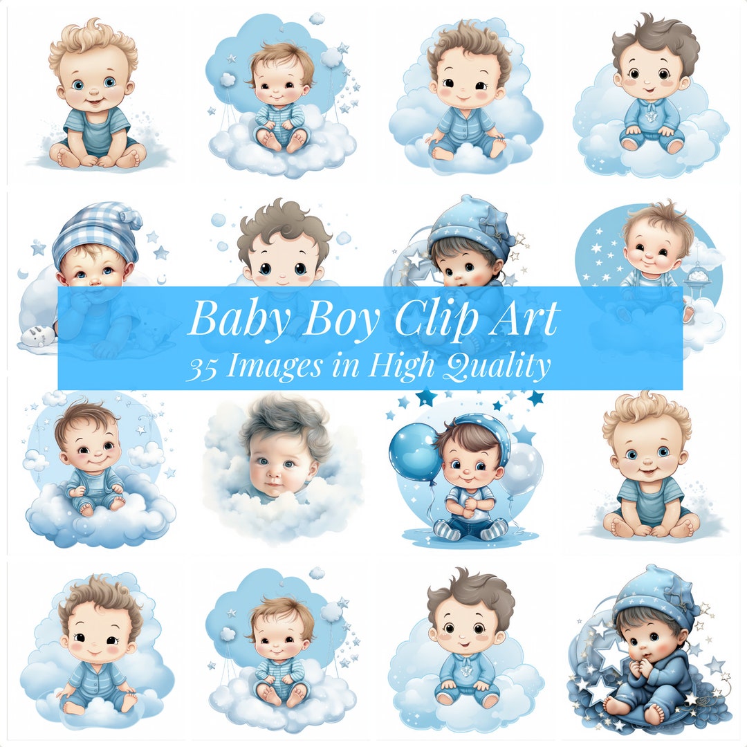 Baby Boy Clip Art, Set of 35 Digital Images in High Quality, Little Boy ...