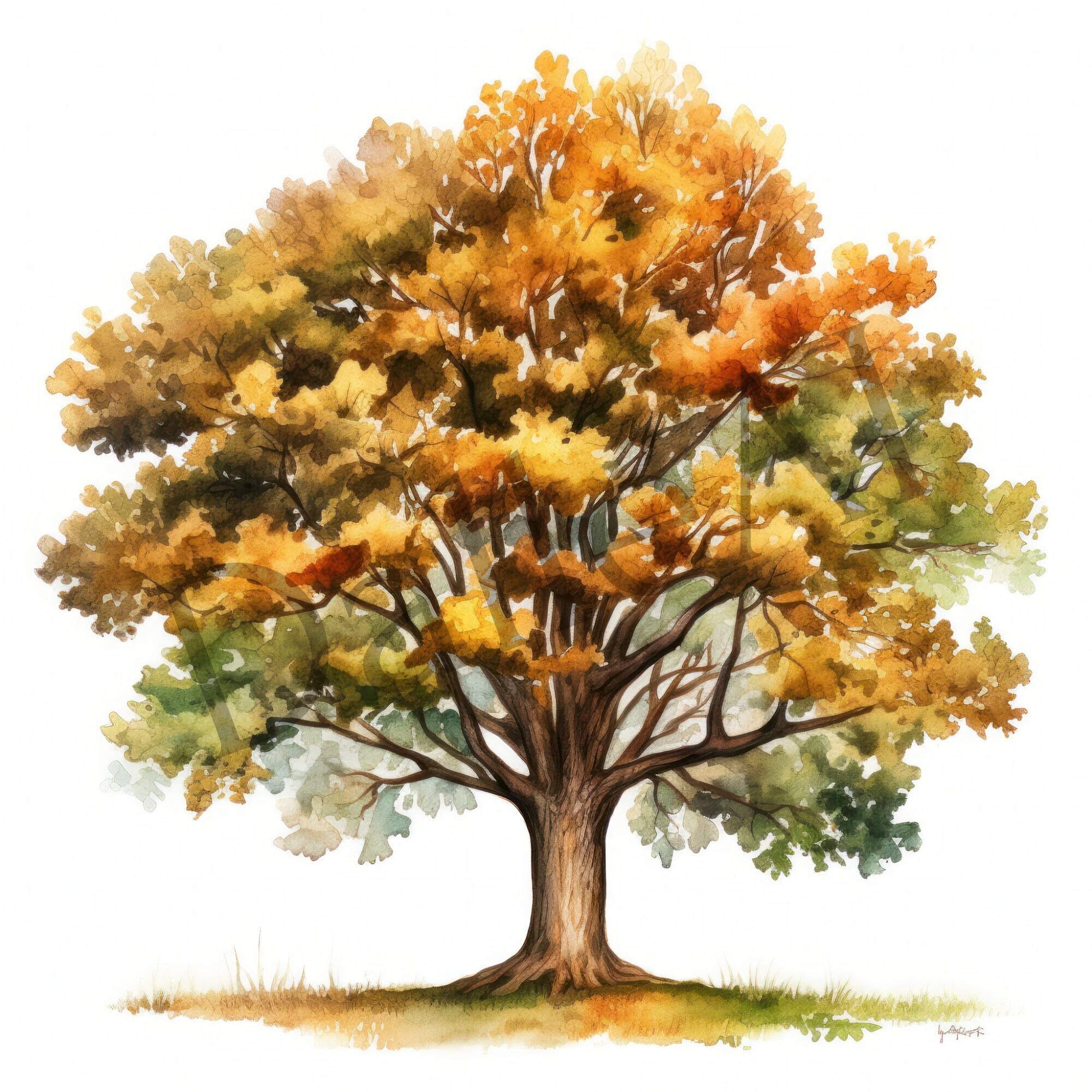 Watercolor Oak Tree Clipart, Set of 23 PNG Images in High Quality ...