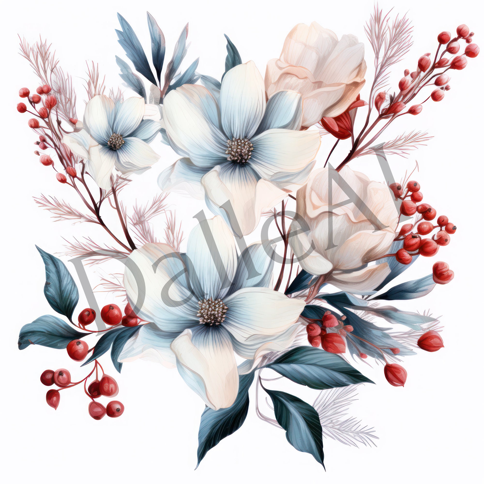 Winter Flowers Watercolor Clipart, 16 PNG Images, AI Art, Watercolor ...