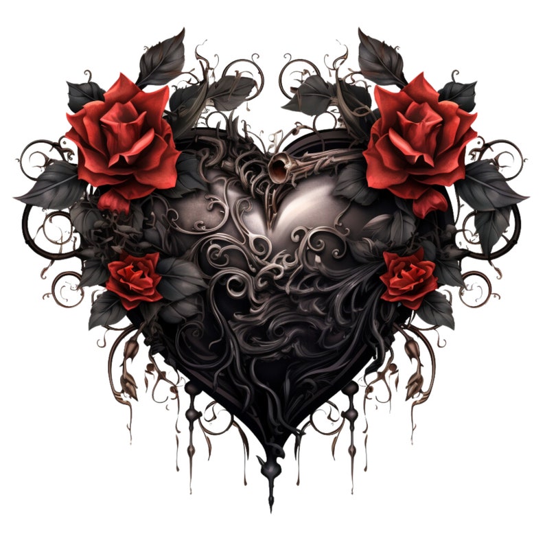 Gothic Floral Heart Clipart, 23 Digital Images in PNG Format for ...