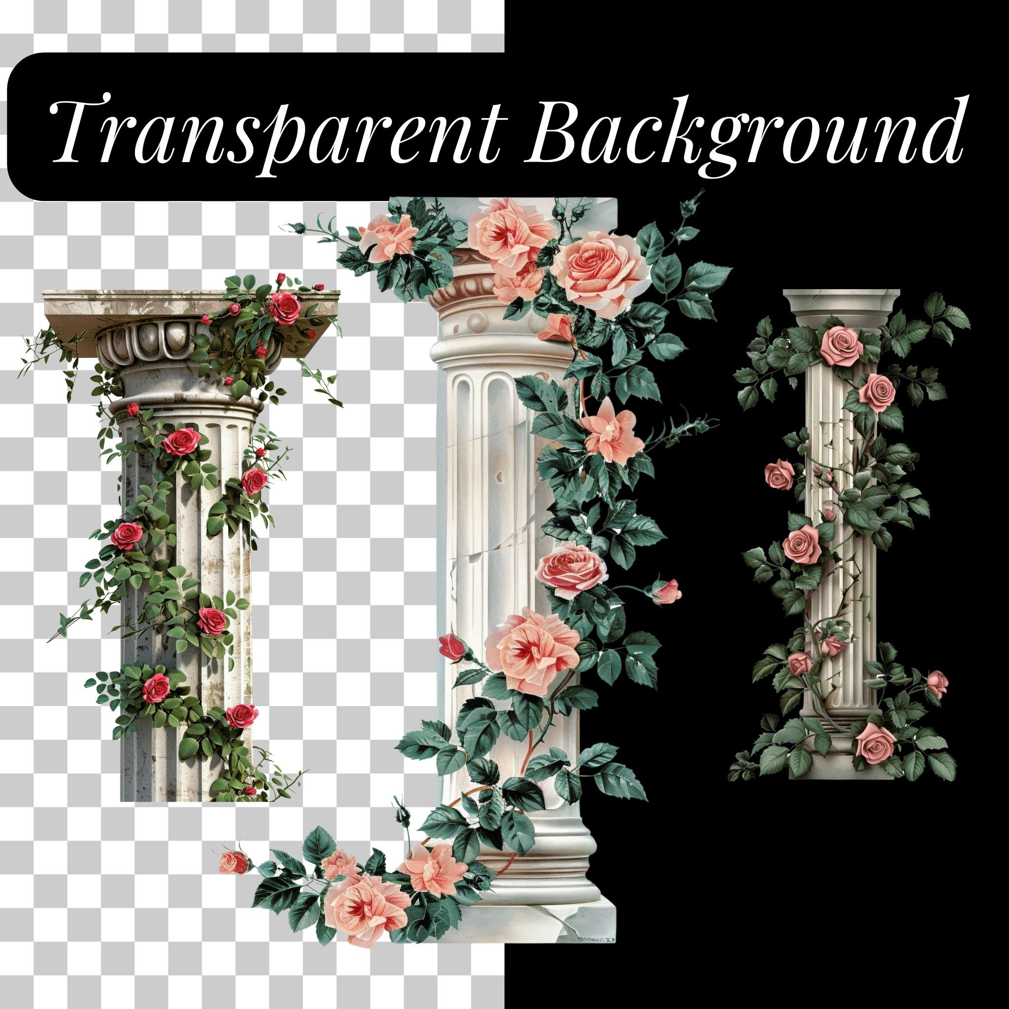 Greek Floral Column Clipart, 20 Digital Images in PNG Format for ...