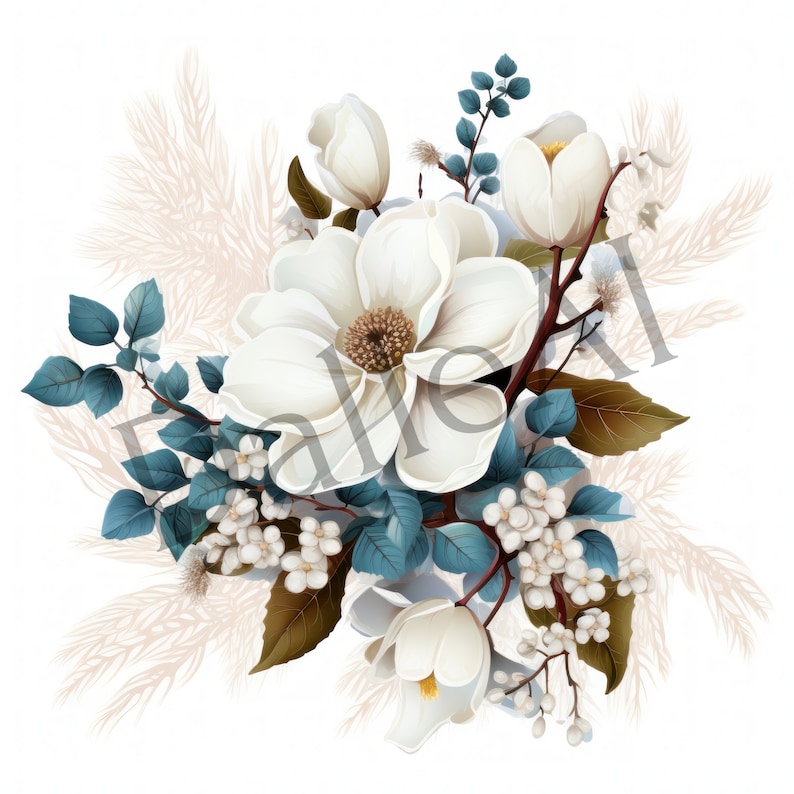 Winter Flowers Watercolor Clipart, 16 PNG Images, AI Art, Watercolor ...