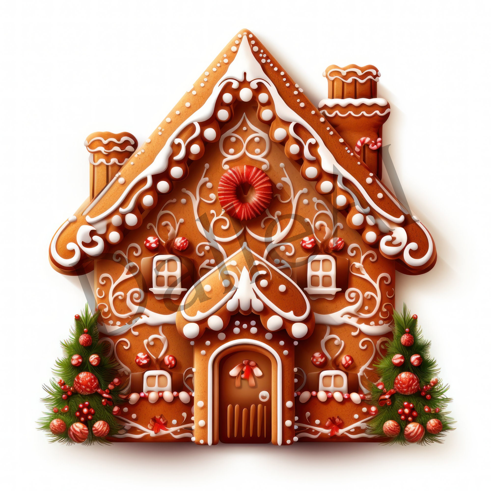 Gingerbread House Clipart, Set of 16 PNG Images With Full Transparent ...