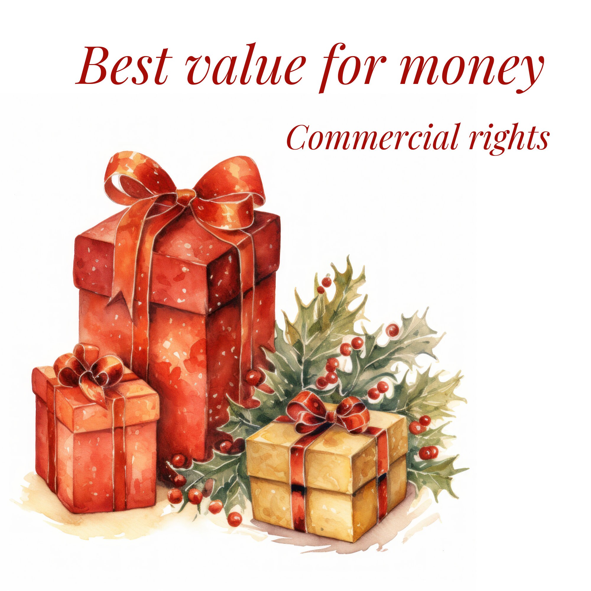 Watercolor Christmas Presents Clipart, 25 Images in PNG Format, Instant ...