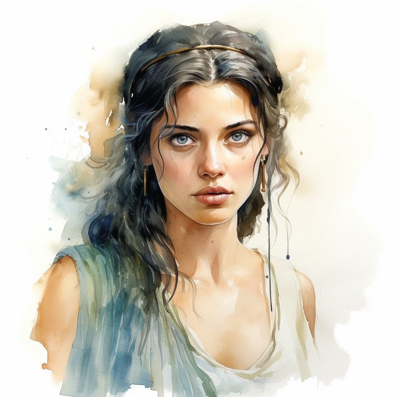 Beautiful Ancient Greek Lady Portrait, Watercolor Portrait, Digital Art ...
