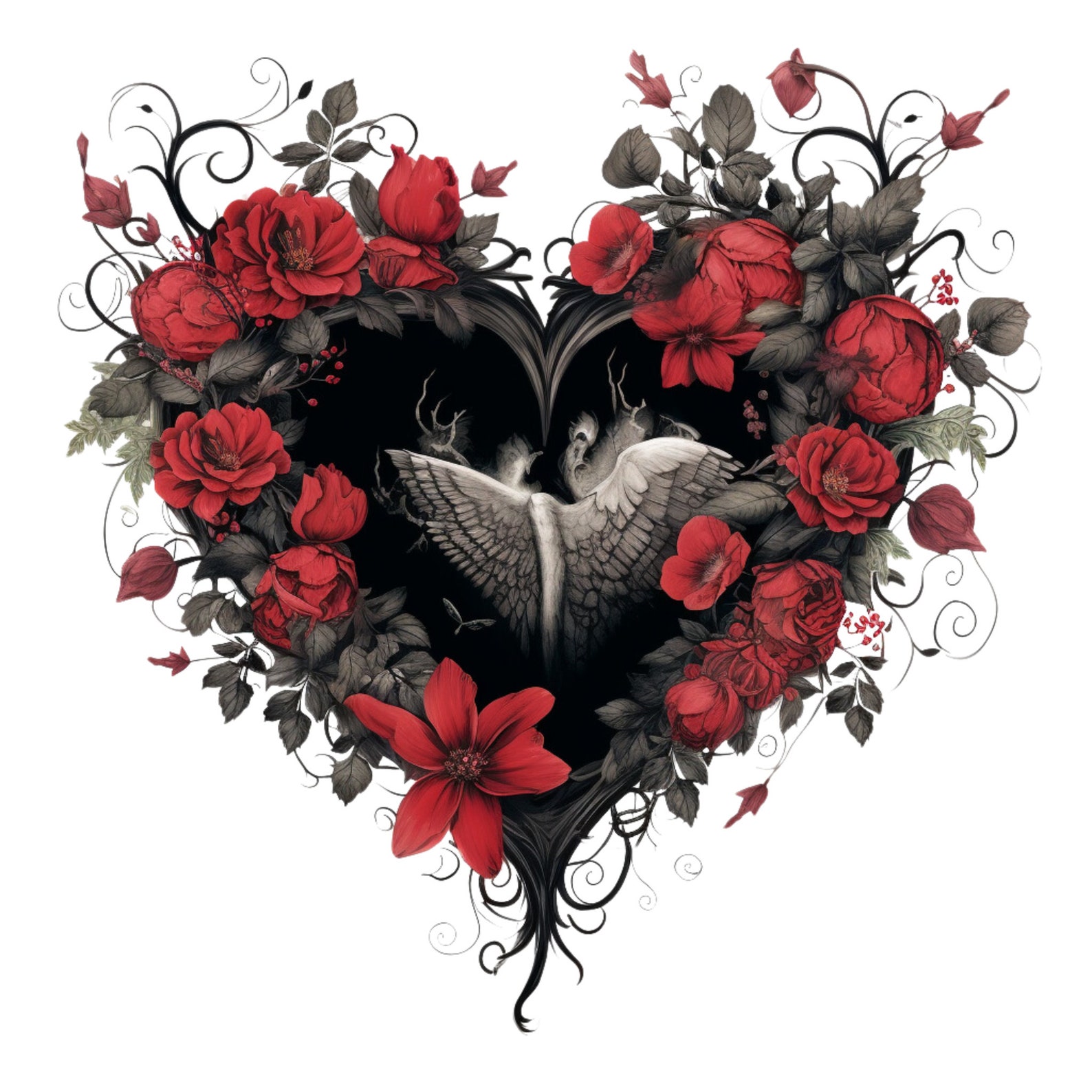 Gothic Floral Heart Clipart, 23 Digital Images in PNG Format for ...