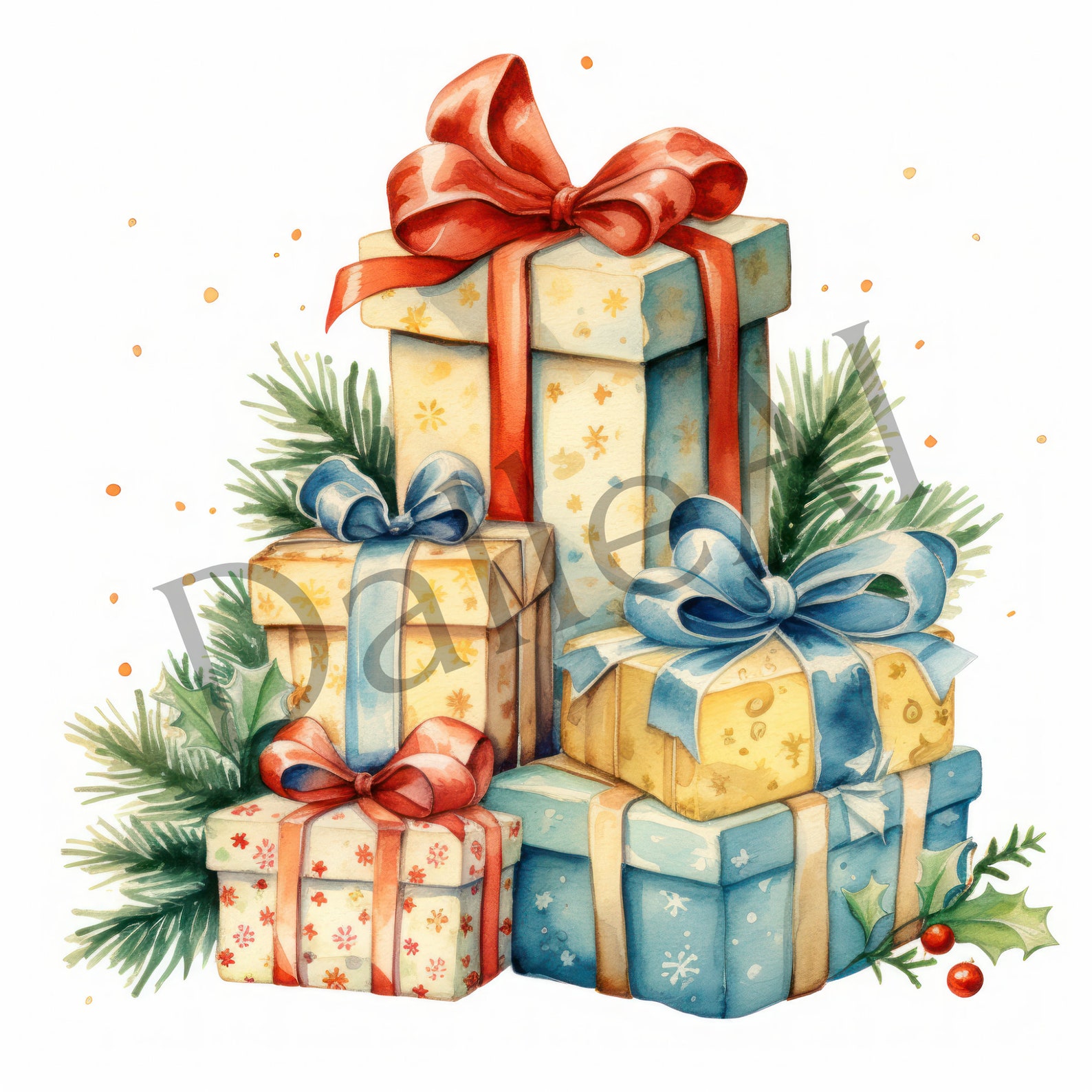 Watercolor Christmas Presents Clipart, 25 Images in PNG Format, Instant ...