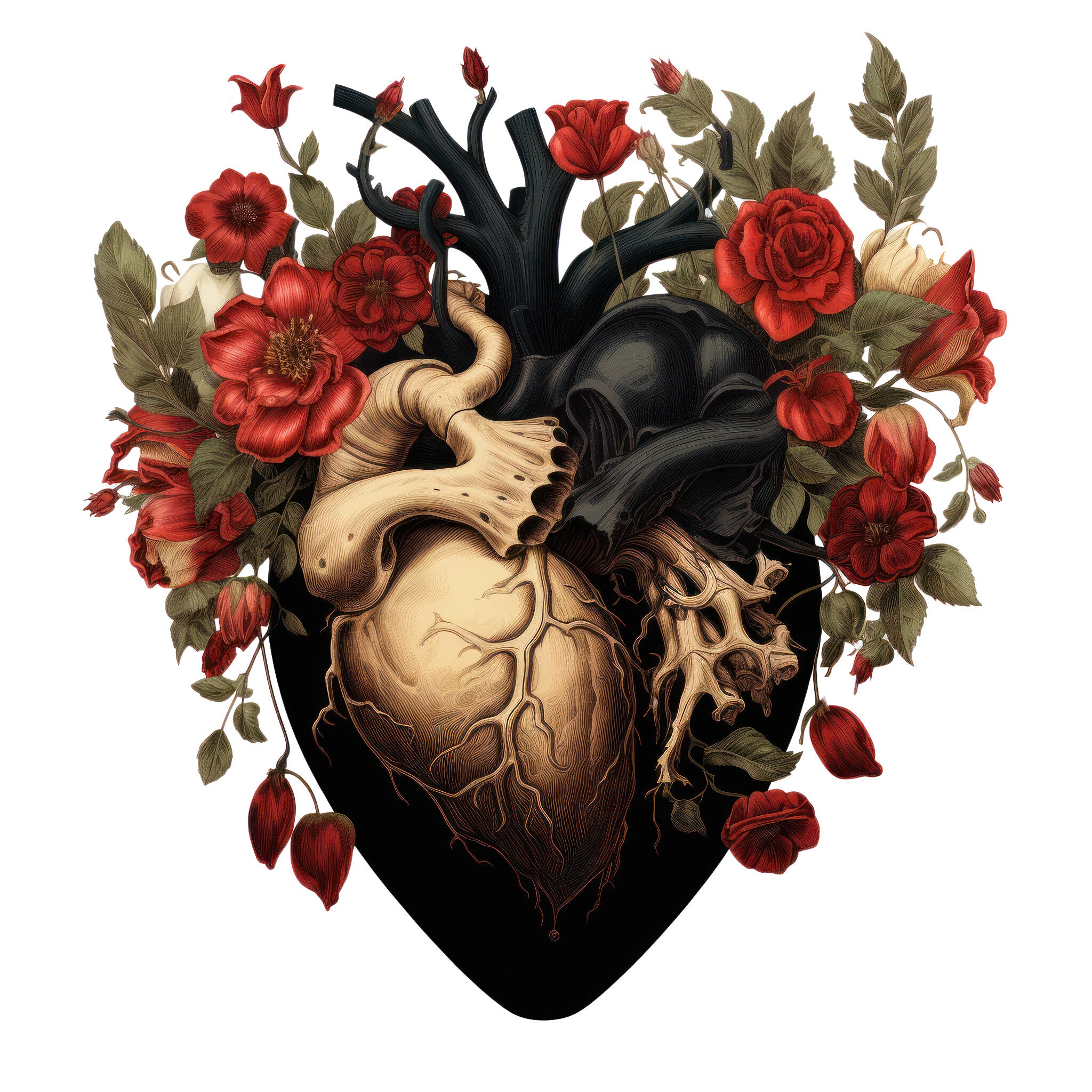 Gothic Floral Heart Clipart, 20 Digital Images in PNG Format for ...