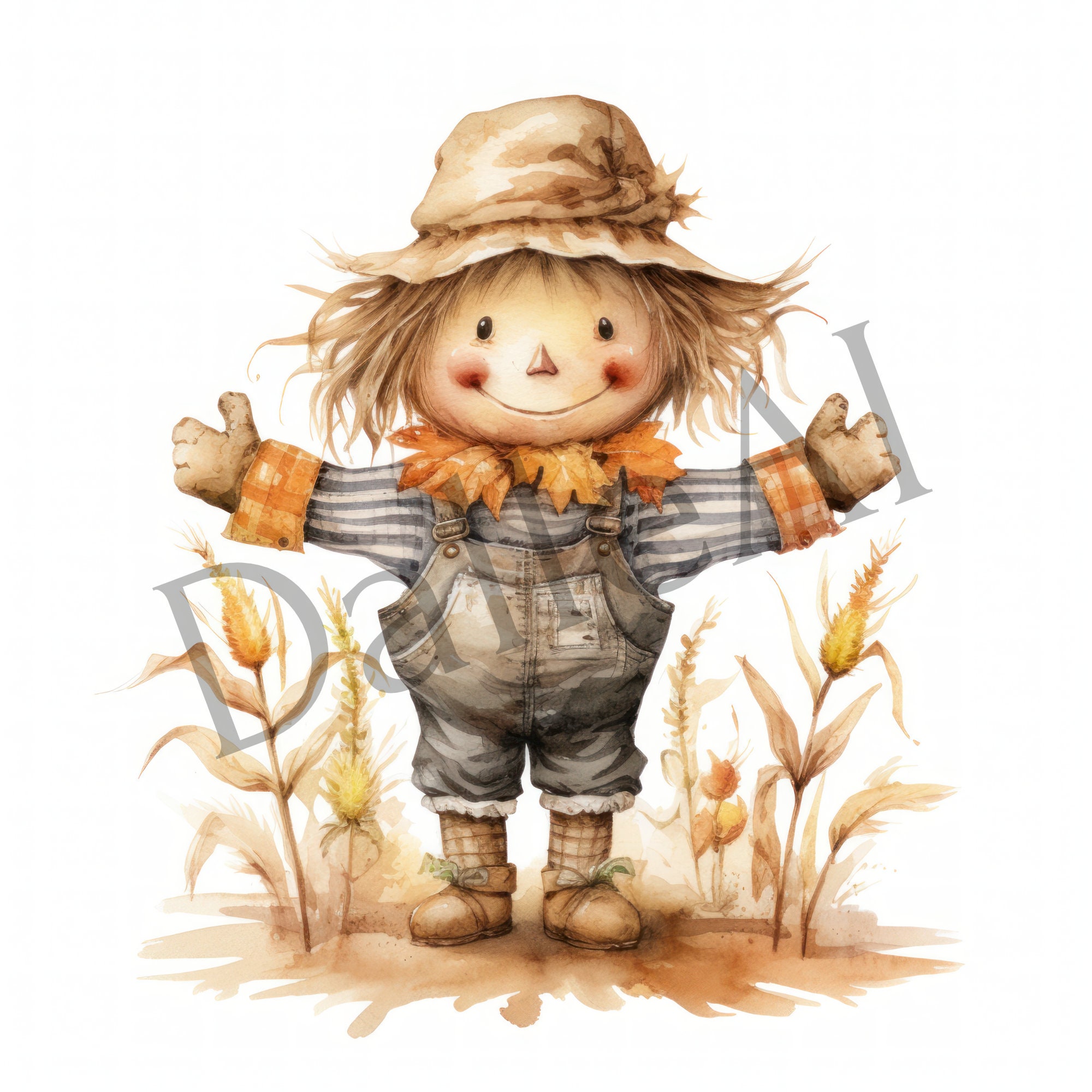 Scarecrow Clipart, Set of 38 PNG Images, High Quality Images, Wall Art ...