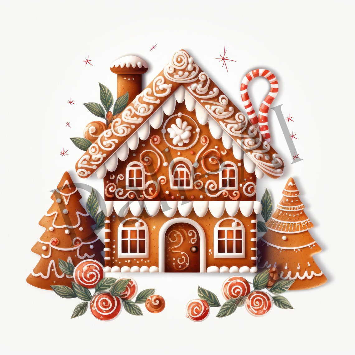 Gingerbread House Clipart, Set of 16 PNG Images With Full Transparent ...