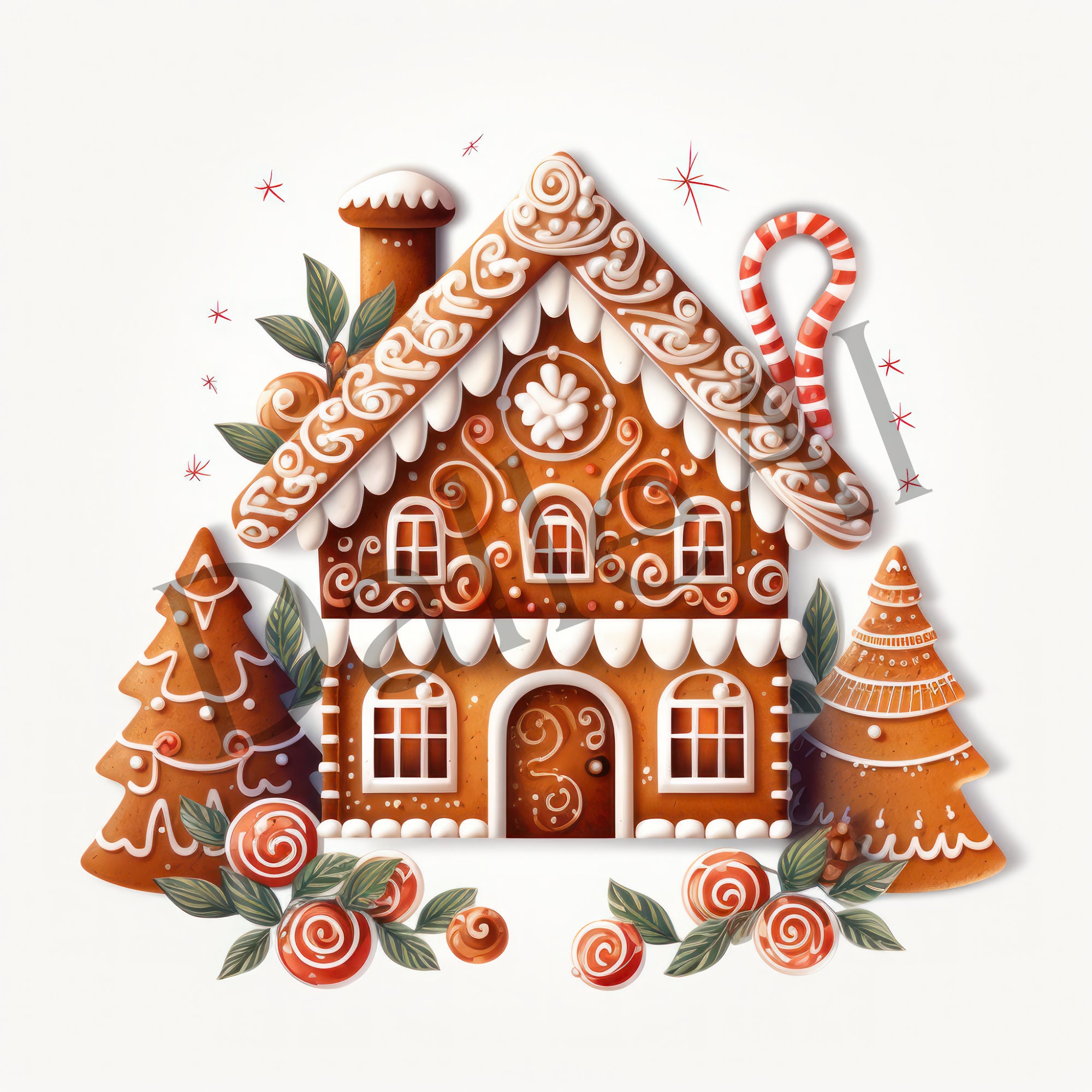 Gingerbread House Clipart, Set of 16 PNG Images With Full Transparent ...