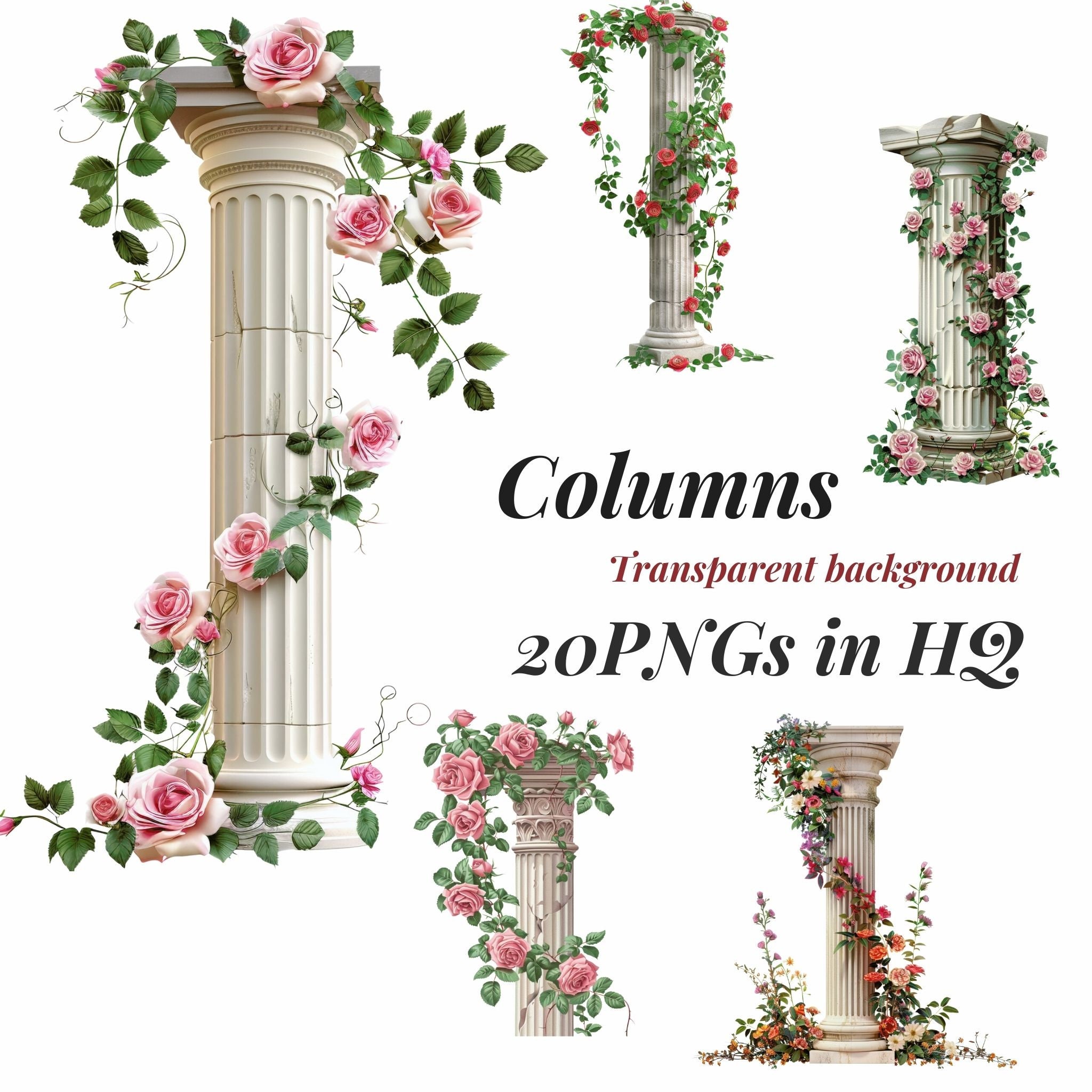 Greek Floral Column Clipart, 20 Digital Images in PNG Format for ...