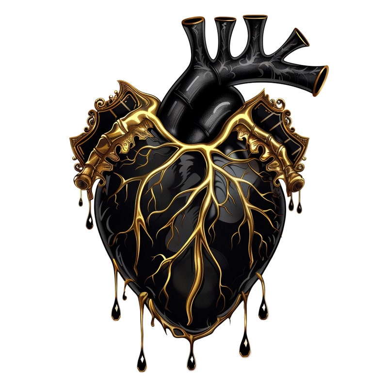 Golden Gothic Heart Clipart, 16 Digital Images in PNG Format for ...